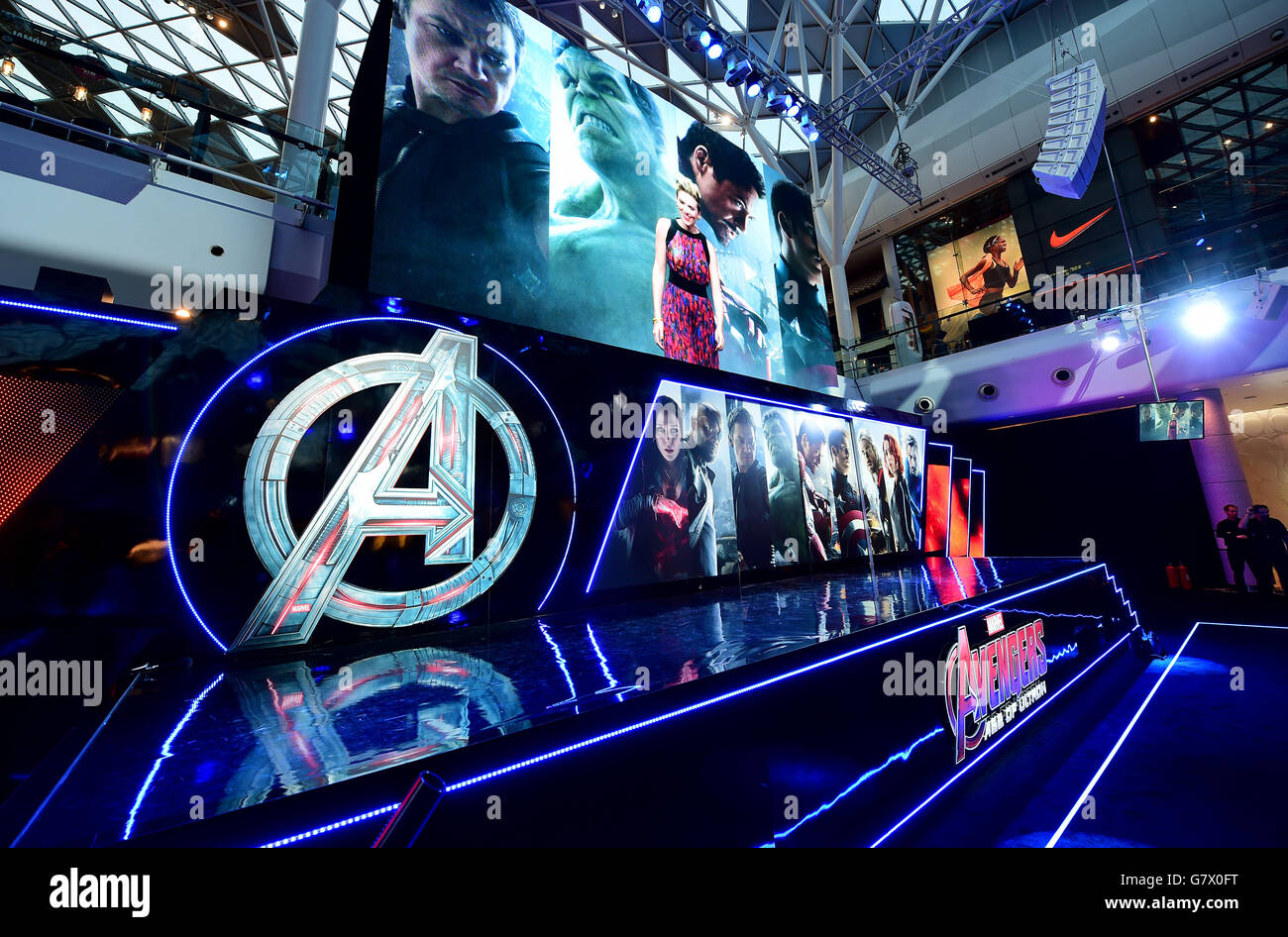 A view of the stage at the Marvel Avengers: The Age Of Ultron European ...