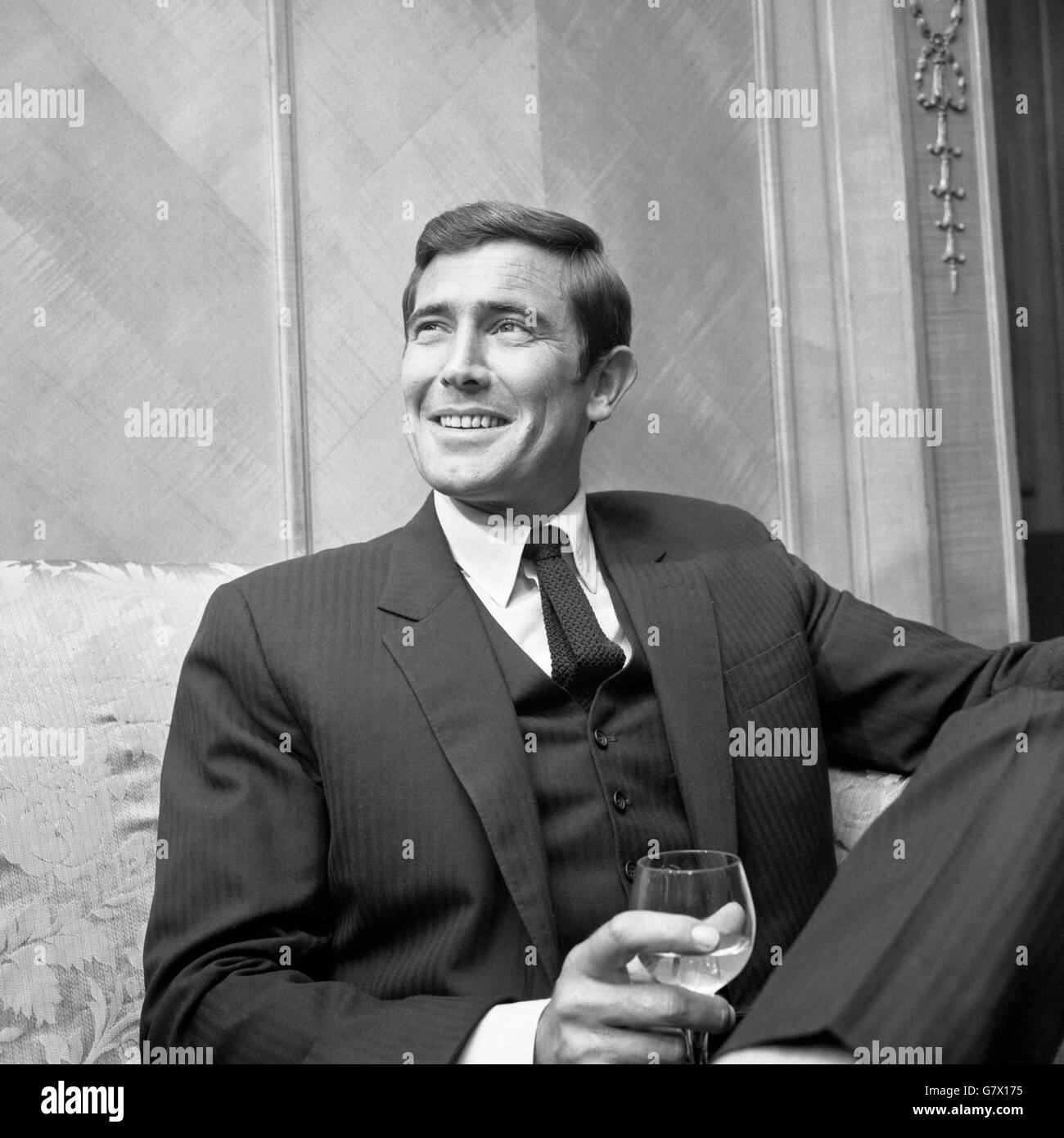 Australian actor George Lazenby at a press reception in London. He is ...