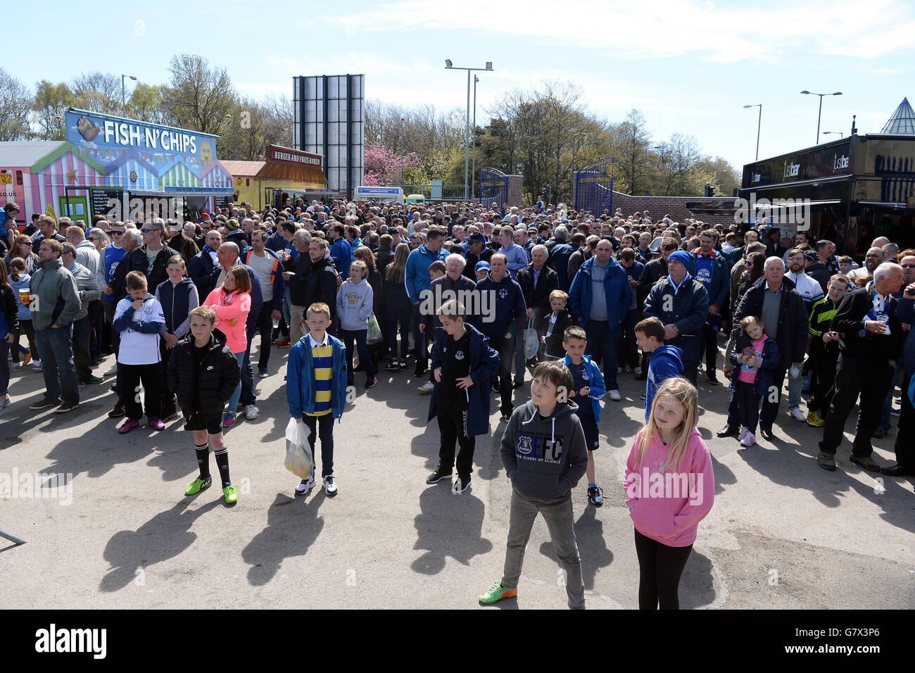 Everton fans soak up the atmosphere in the Fan Zone at Goodison Park ...