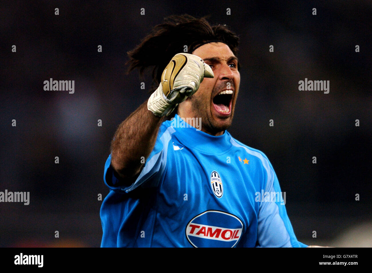 Juventus' goalkeeper Gianluigi Buffon celebrates their first goal Stock ...