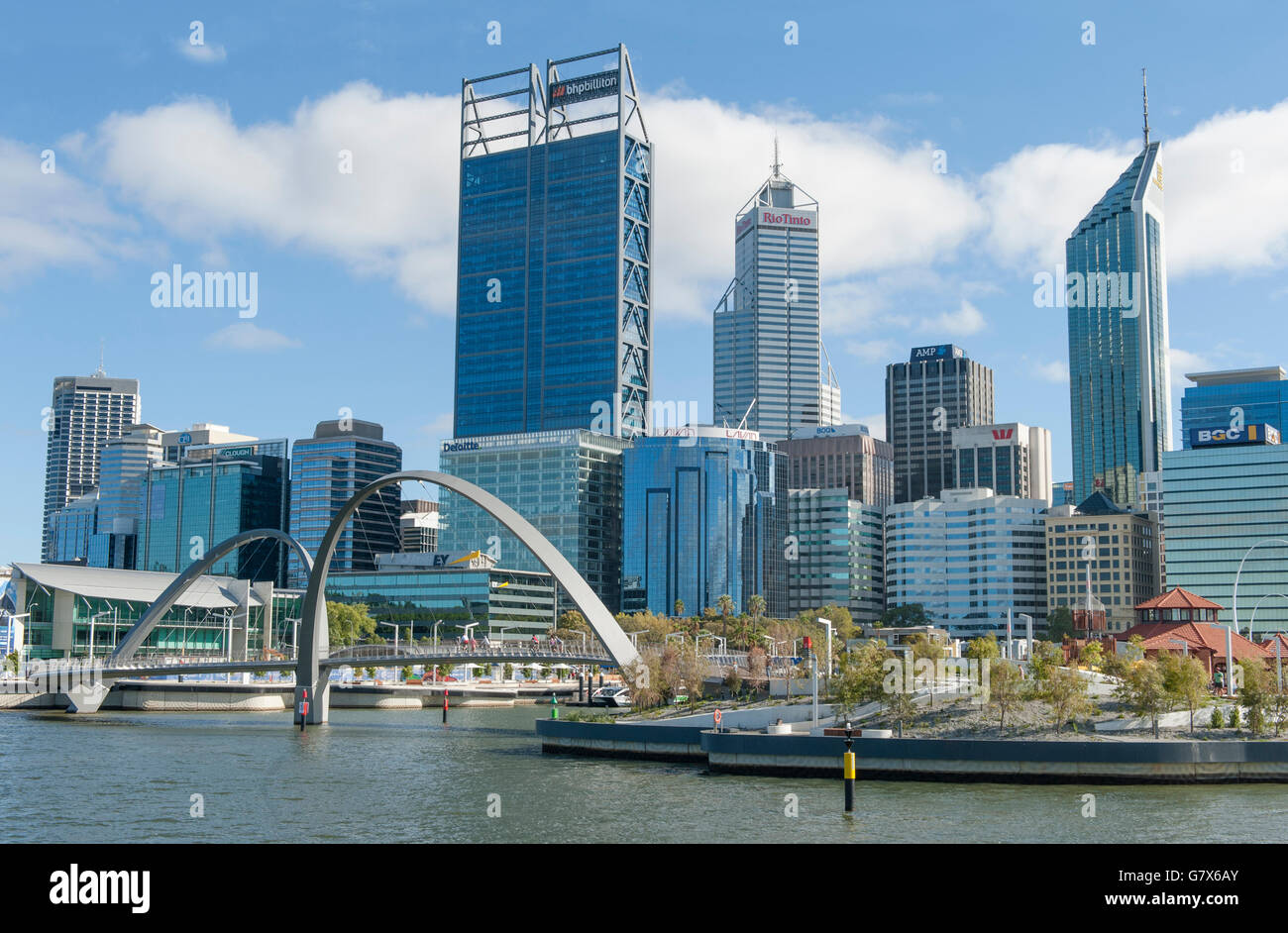 Perth waterfront and CBD seen from Elizabeth Quay and Swan river Stock ...