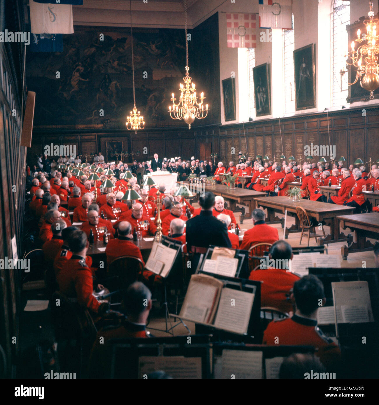 Chelsea pensioners gathered in the Great Hall at Royal Hospital Chelsea ...