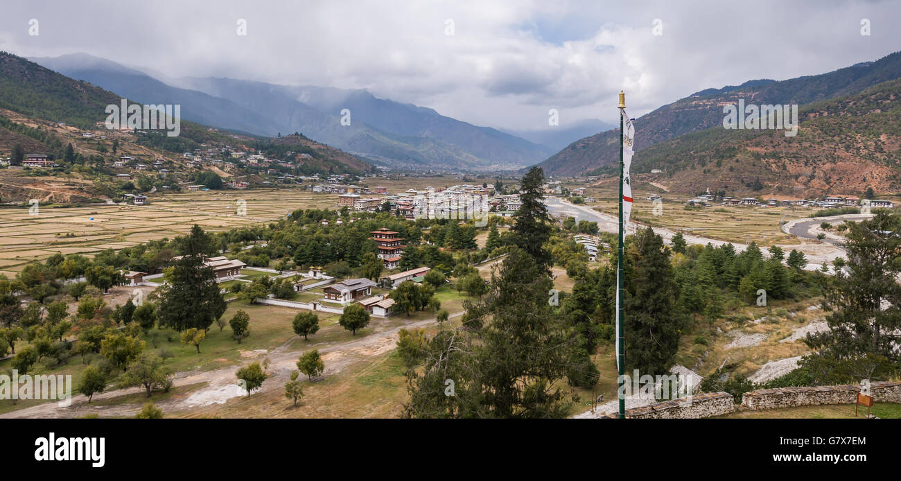Aerial view of Bhutan landscape and Paro city from Rinpung Dzong Stock ...