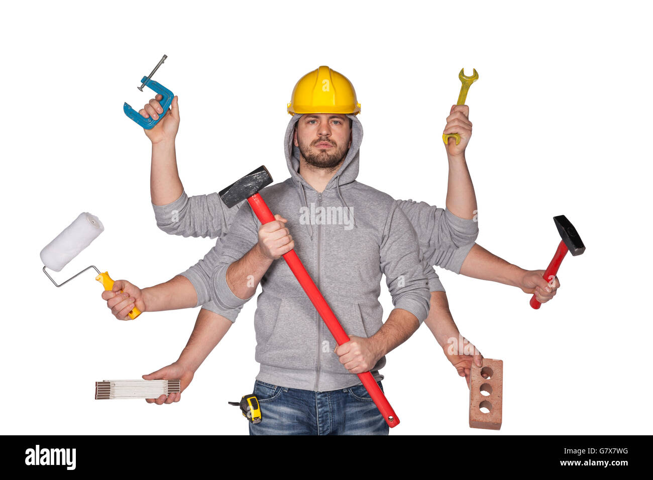 Multitasking worker with plenty of tools Stock Photo - Alamy