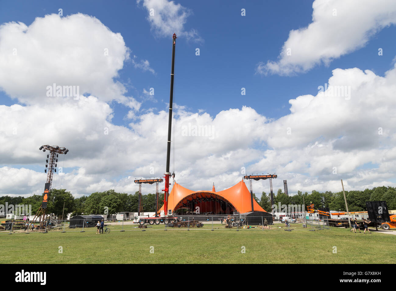 Roskilde, Denmark - June 26, 2016: The orange stage under construction ...