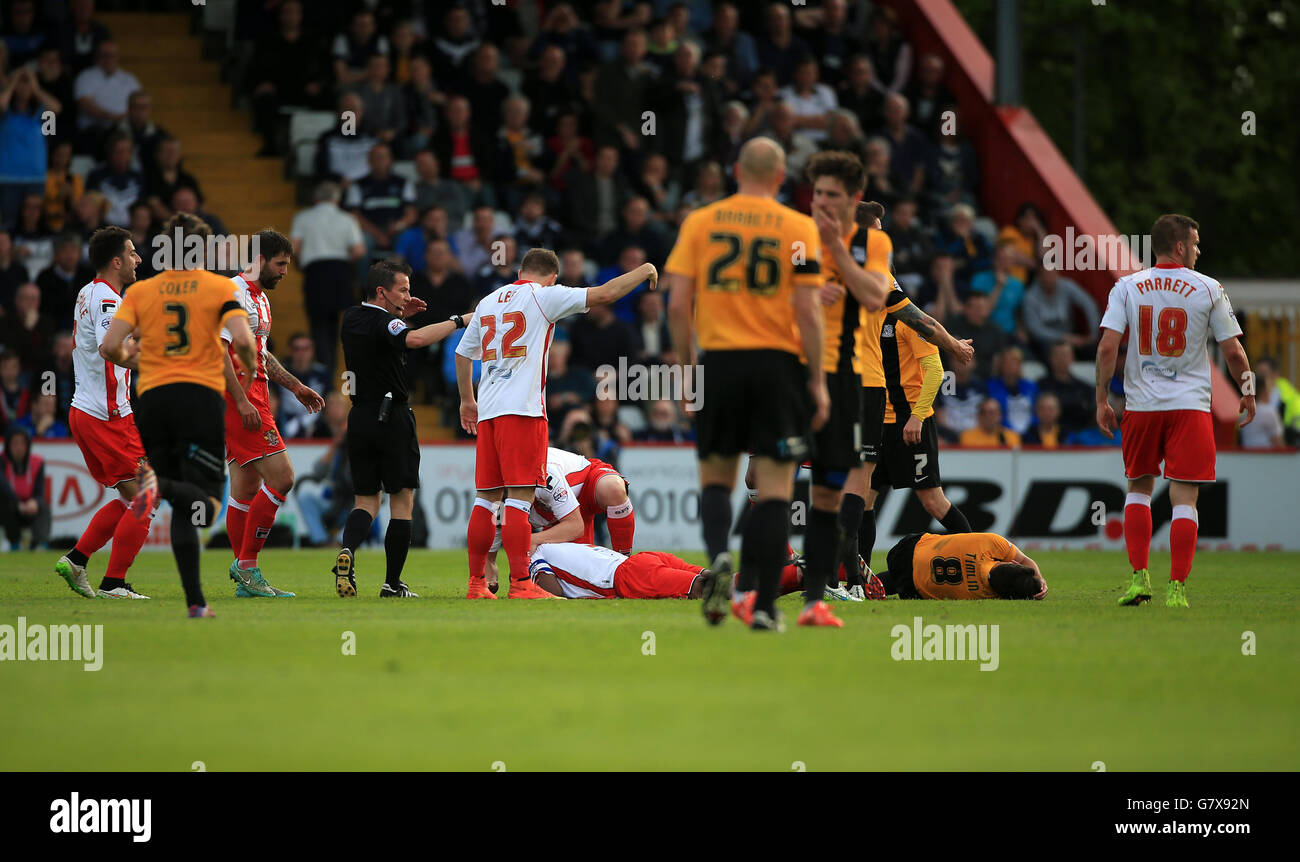 Stevenage's Bira Dembele (centre floor) and Southend United's Michael ...