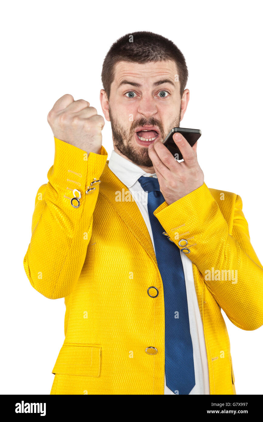 businessman shouting into the phone Stock Photo - Alamy
