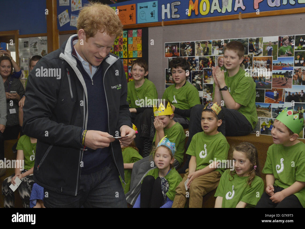 Prince Harry meets pupils from Halfmoon Bay School, the only school on ...