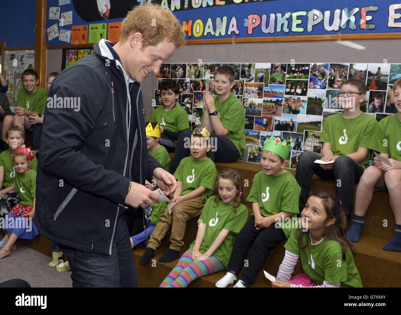 Prince Harry meets pupils from Halfmoon Bay School, the only school on ...