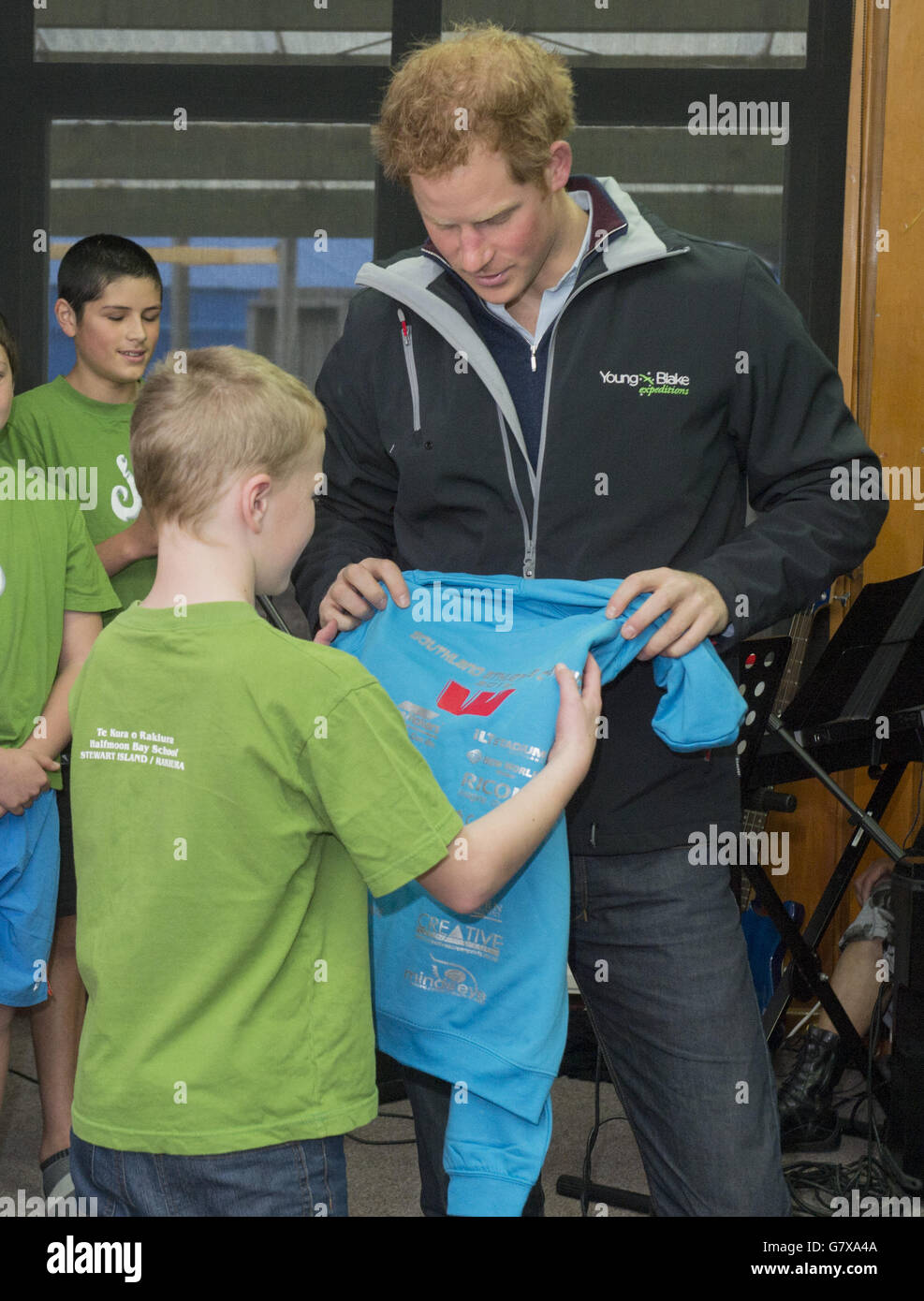 Prince Harry meets pupils from Halfmoon Bay School, the only school on ...