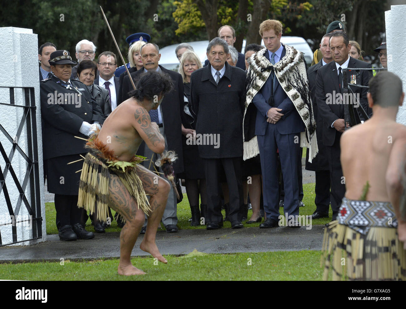 Local Maori people offer a traditional challenge to Prince Harry as he ...