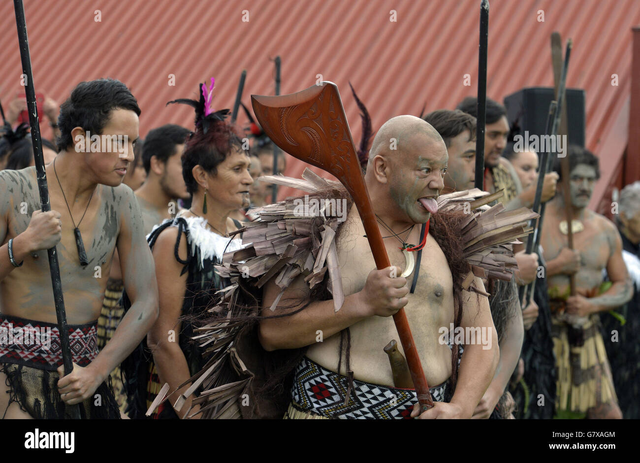Local Maori people offer a traditional challenge to Prince Harry as he ...
