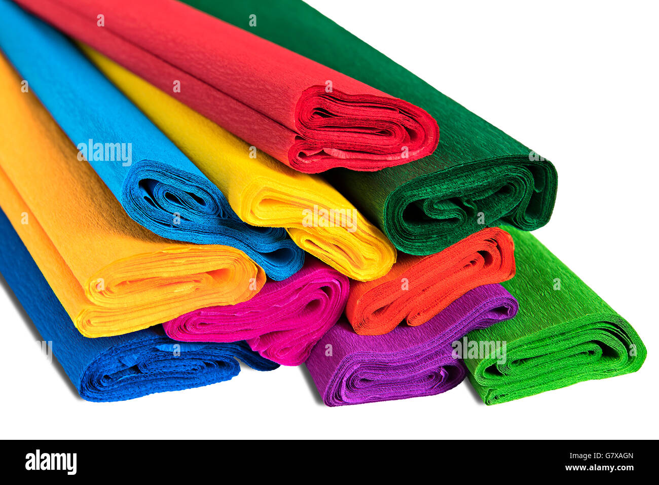 rolls of colored corrugated paper closeup isolated on white background ...