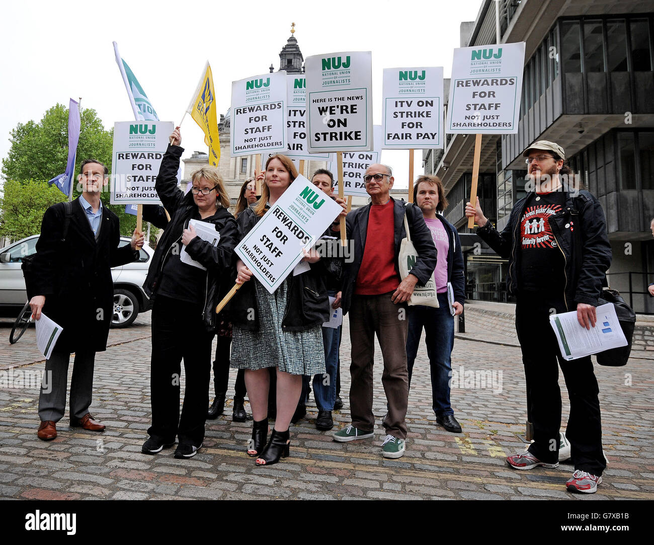 Members of BECTU and the National Union of Journalists protest outside ...