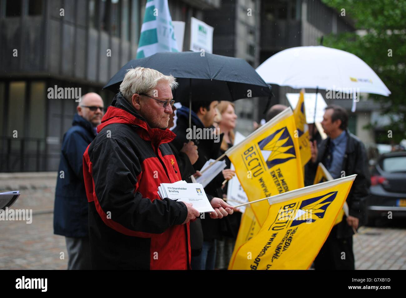 Members of BECTU and the National Union of Journalists protest outside ...
