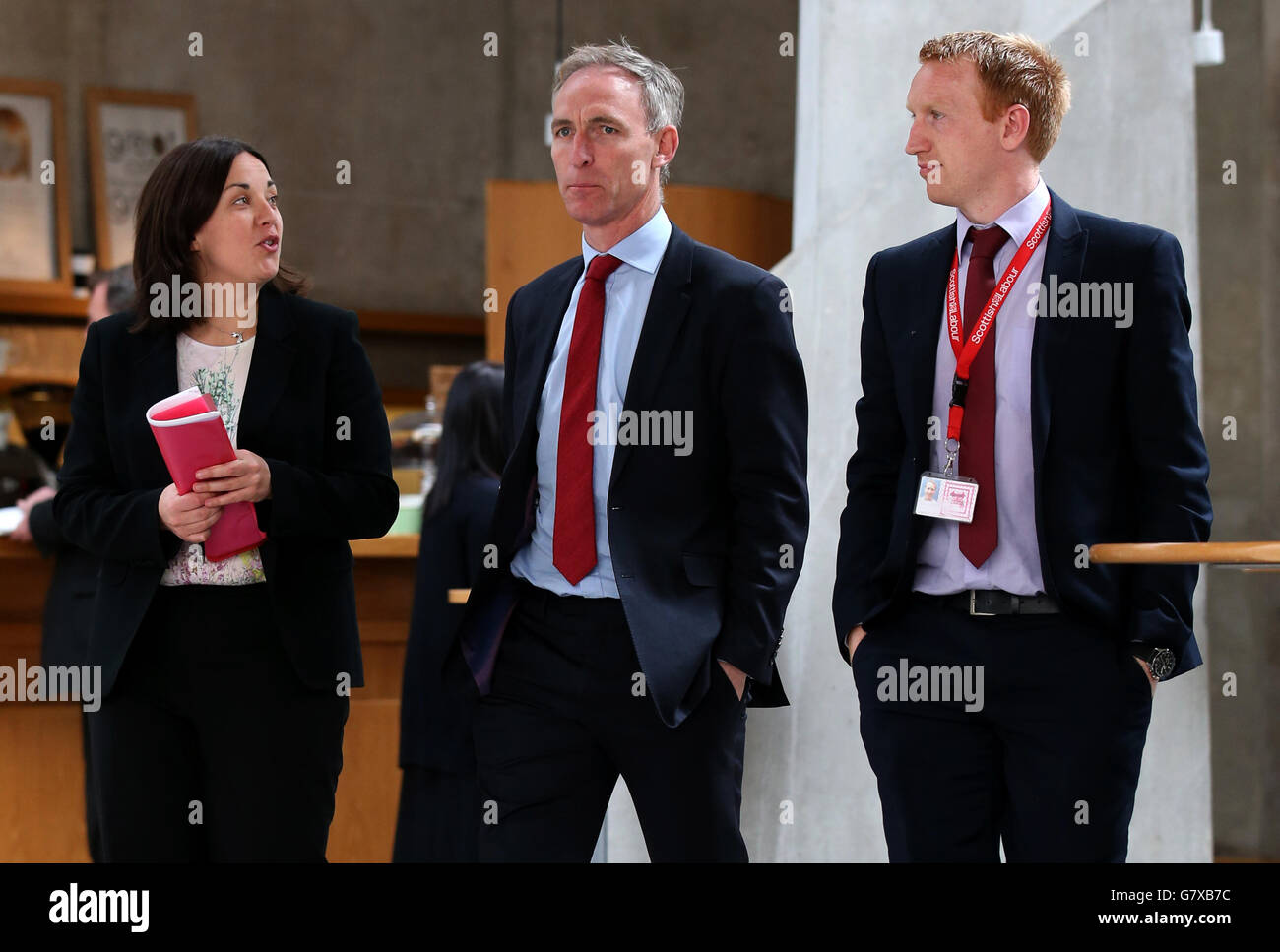 Scottish Labour leader Jim Murphy (centre) and his deputy Kezia Dugdale ...
