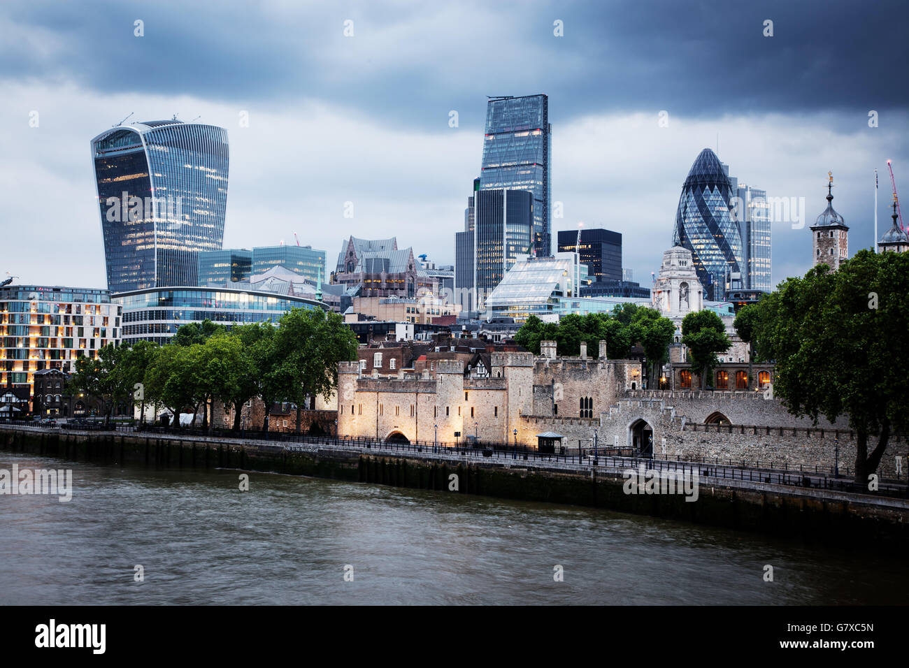 Panoramic view over London from the Tower Bridge to the City across the ...