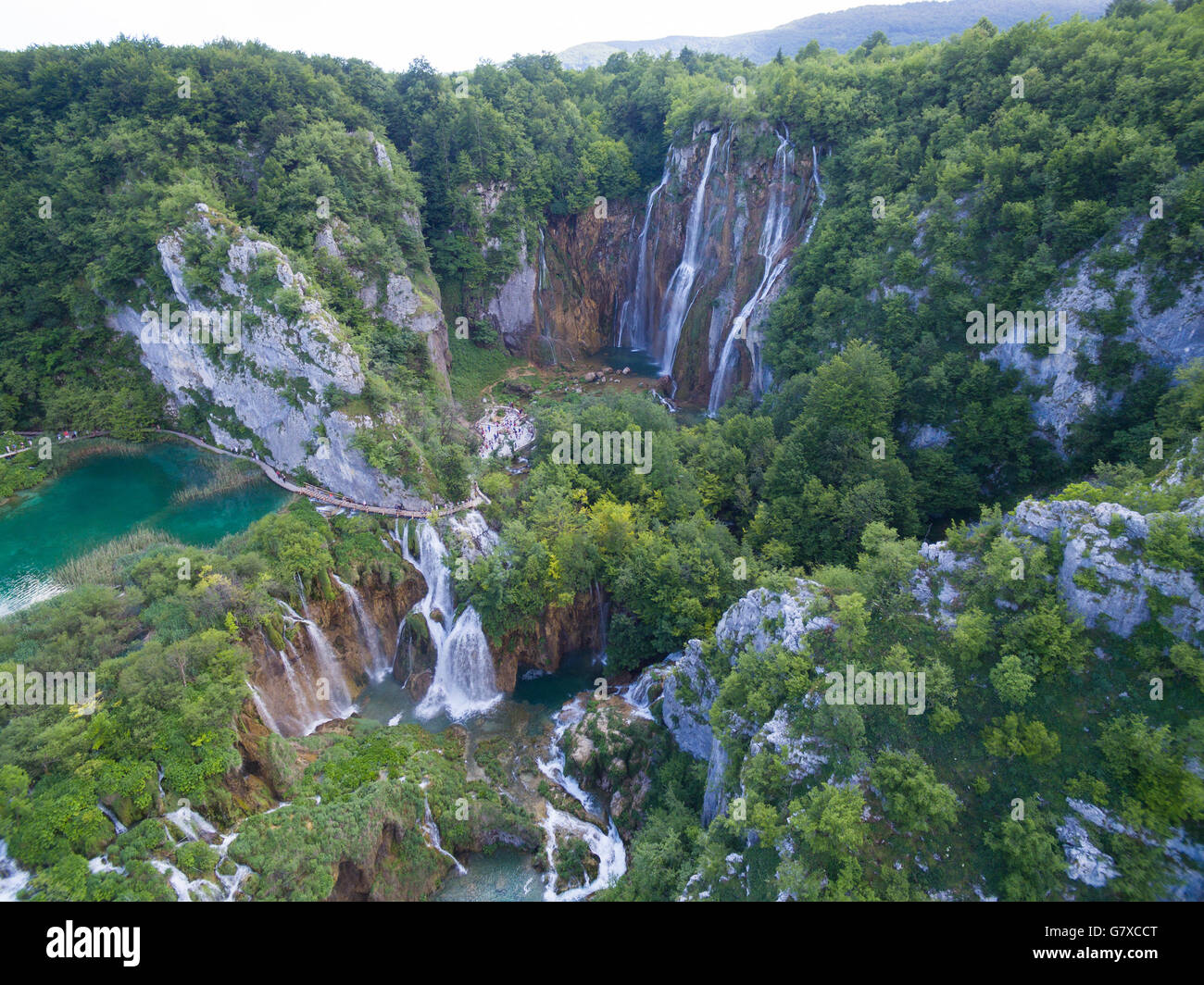 aerial view of beautiful nature in Plitvice Lakes National Park ...