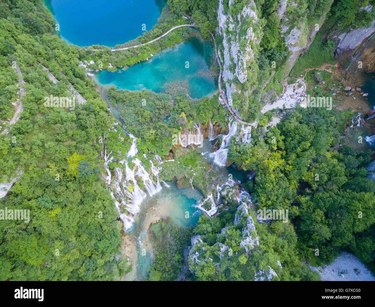 aerial view of beautiful nature in Plitvice Lakes National Park ...