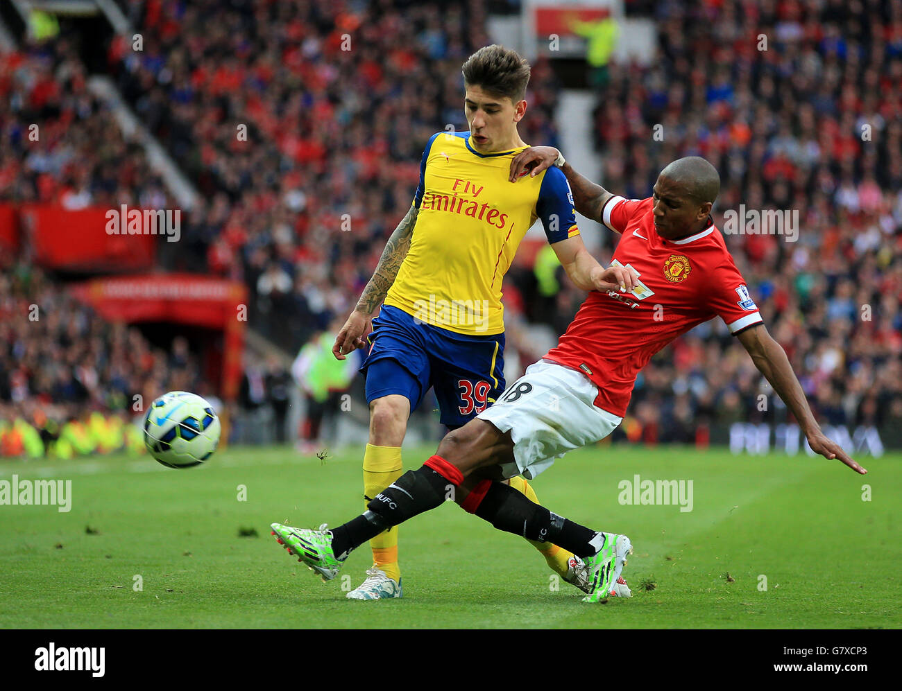 Arsenal's Hector Bellerin (left) and Manchester United's Ashley Young ...