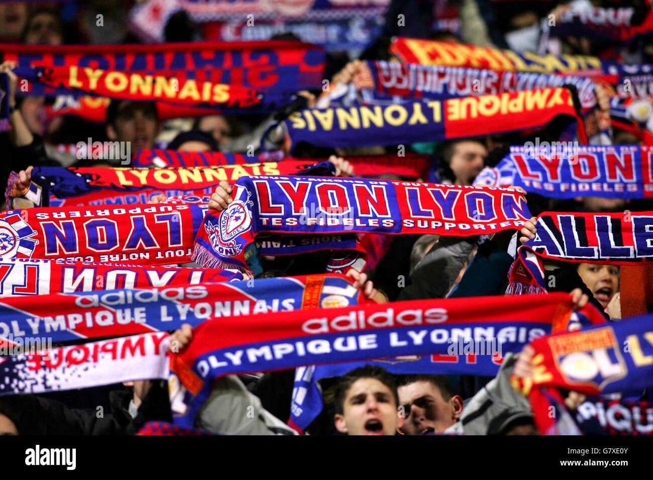 Olympique lyonnais fans celebrate their win hi-res stock photography ...