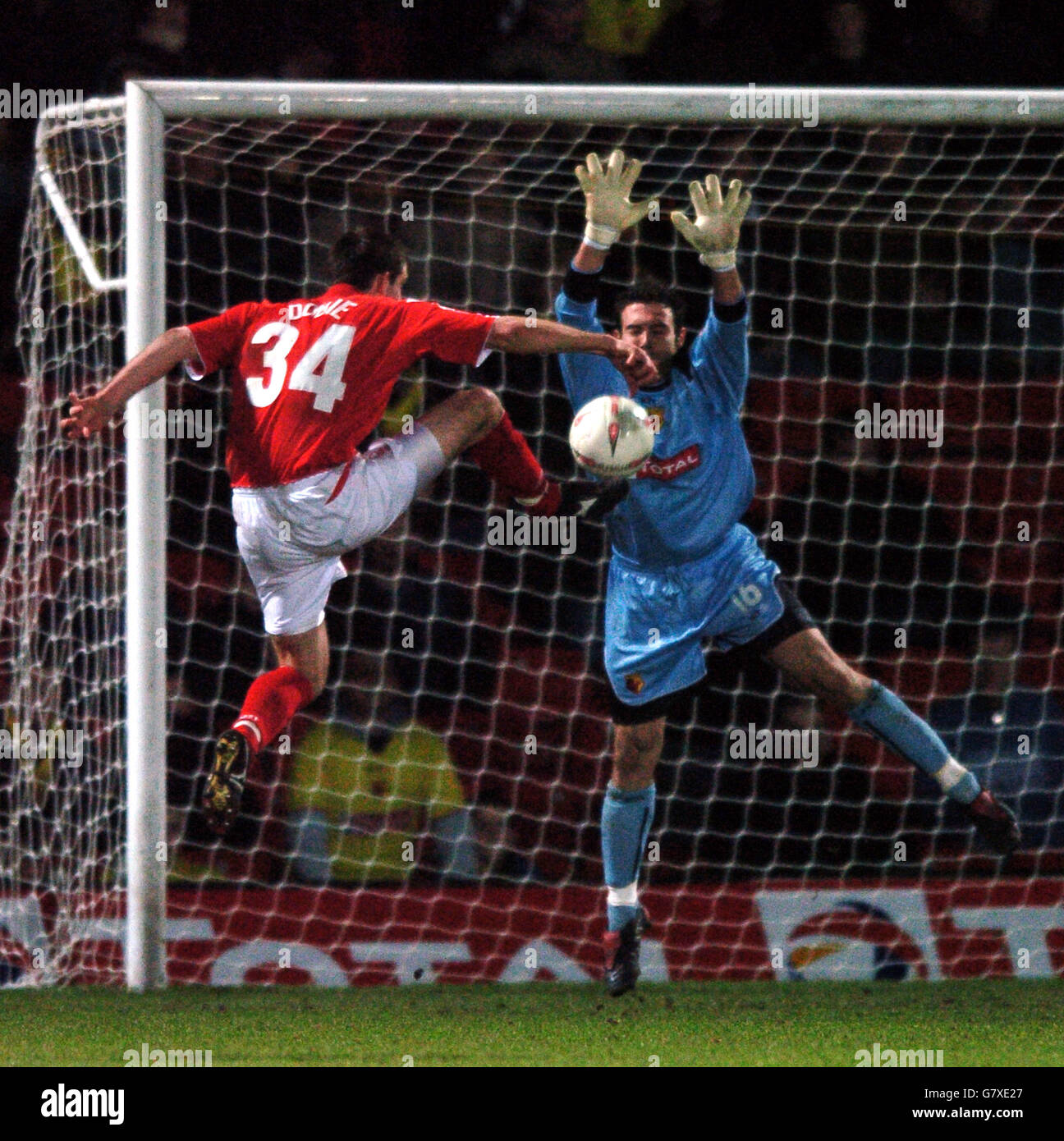 Watfords goalkeeper richard lee saves from nottingham forests scott ...
