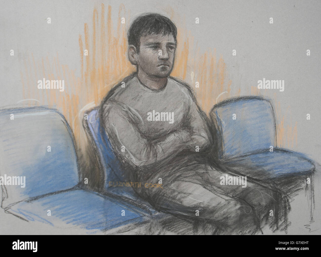Court artist sketch by Elizabeth Cook of British financial trader ...