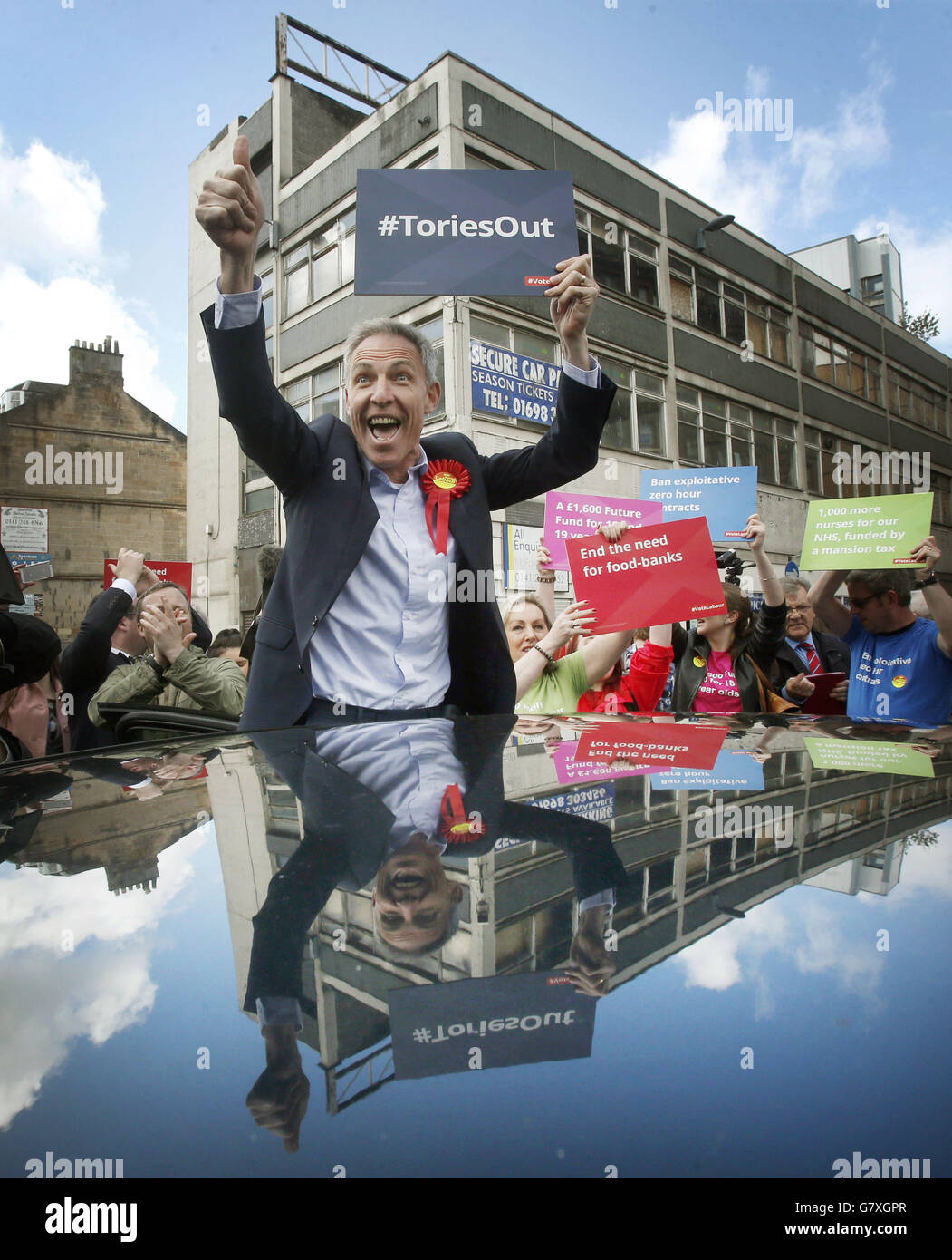 Scottish Labour leader Jim Murphy is surrounded by Labour supporters ...