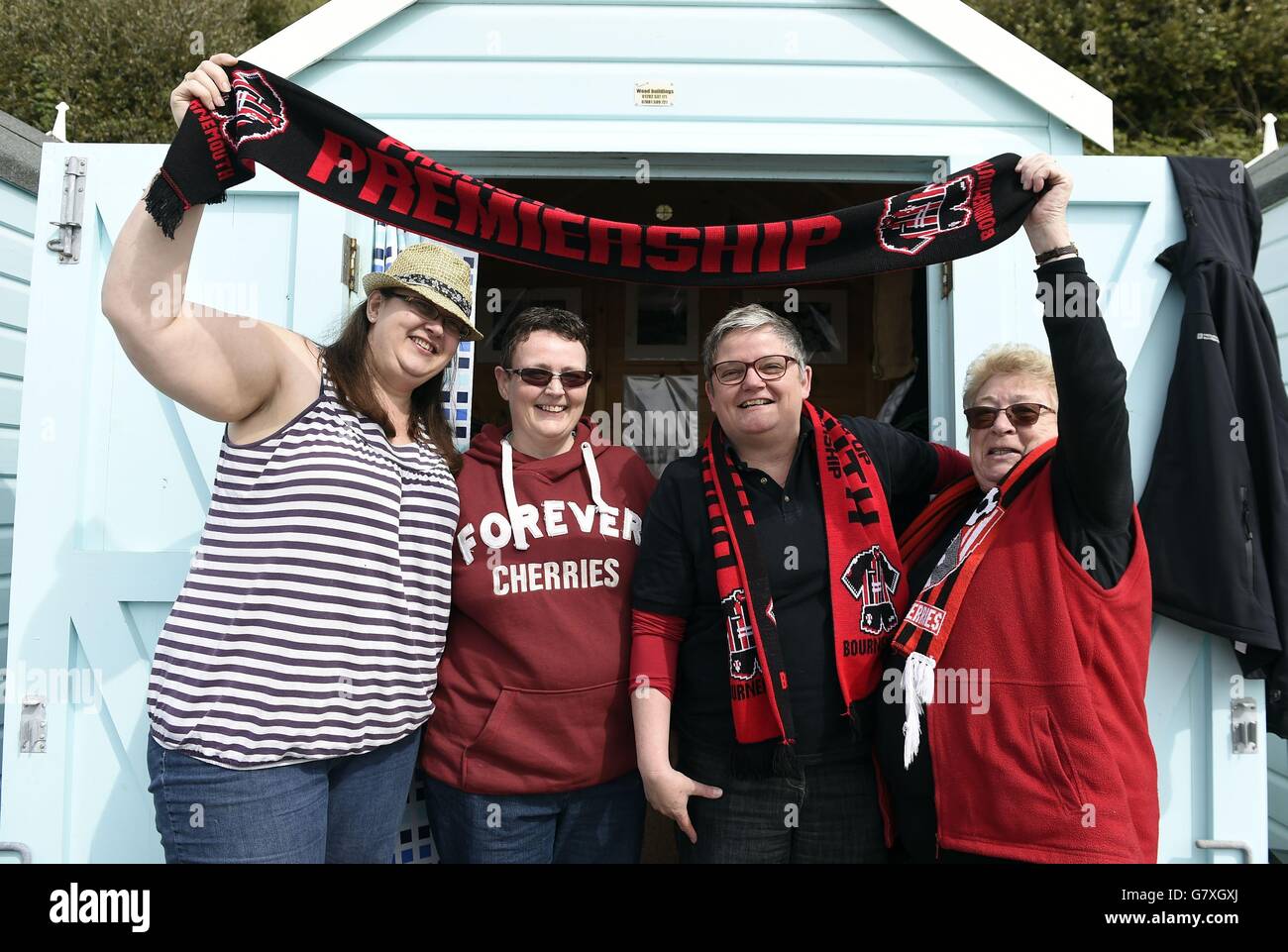 AFC Bournemouth fans show their support outside their beach hut on ...