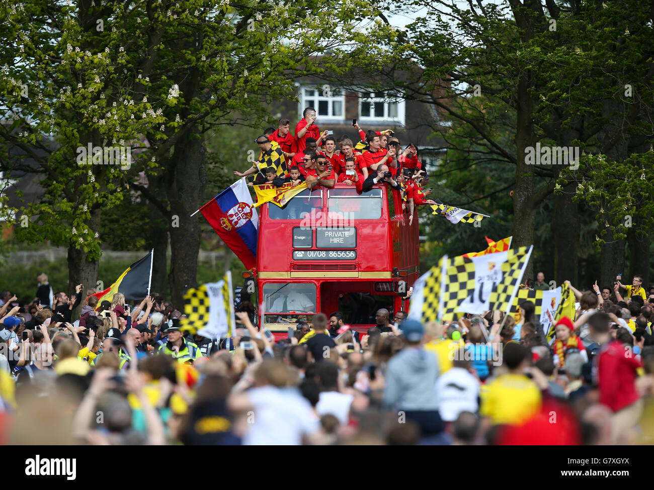 The Watford team parade through Cassiobury Park in Watford as the ...