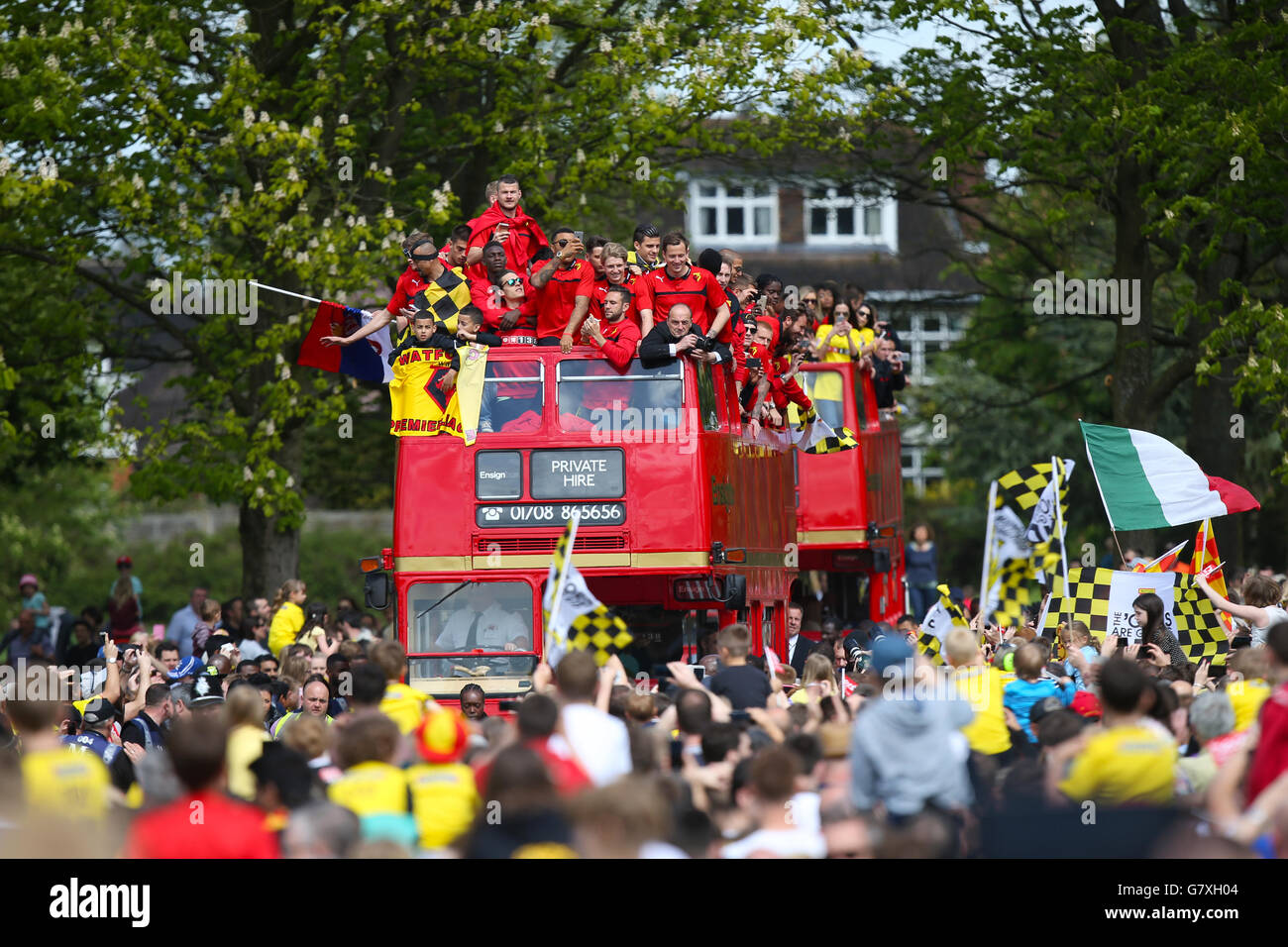 The Watford team parade through Cassiobury Park in Watford as they ...