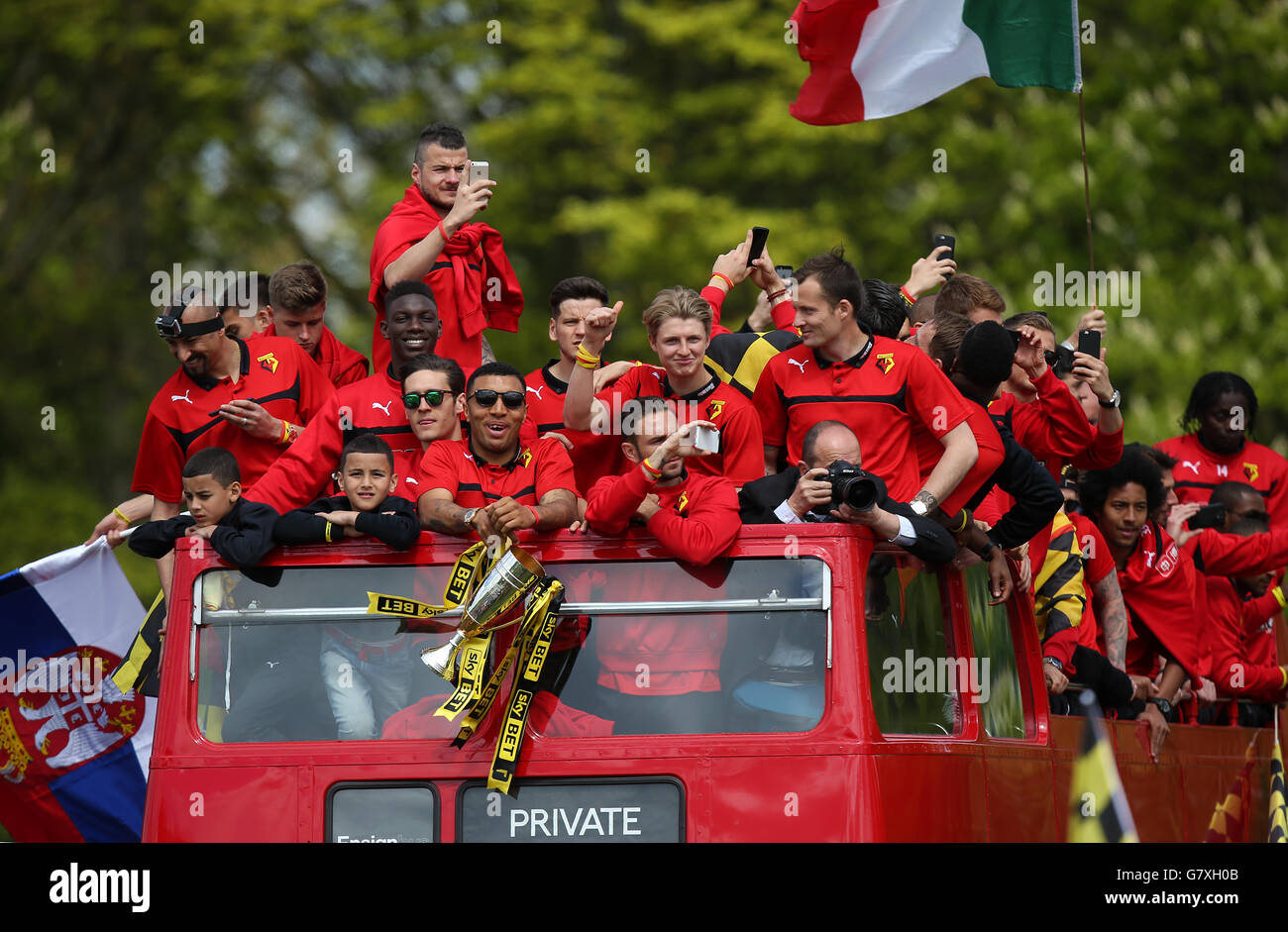 The Watford team parade through Cassiobury Park in Watford as they ...