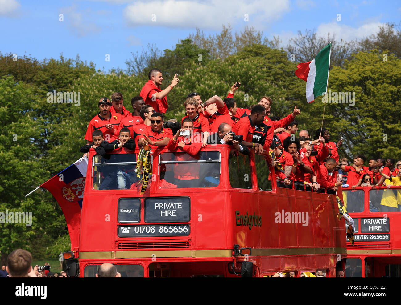 The Watford team parade through Cassiobury Park in Watford as they ...