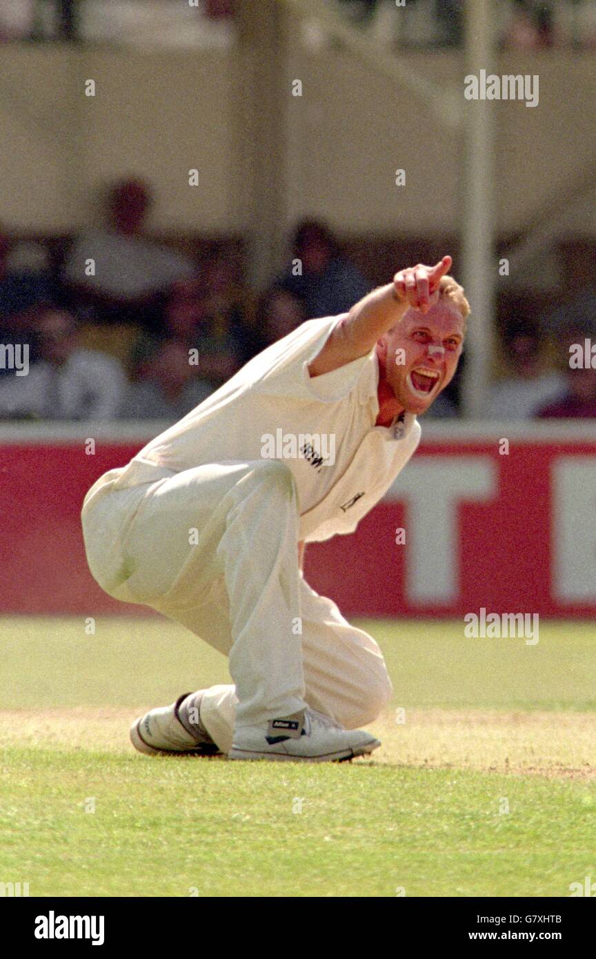 Allan Donald celebrates taking the wicket of Gary Yates for his fifth ...
