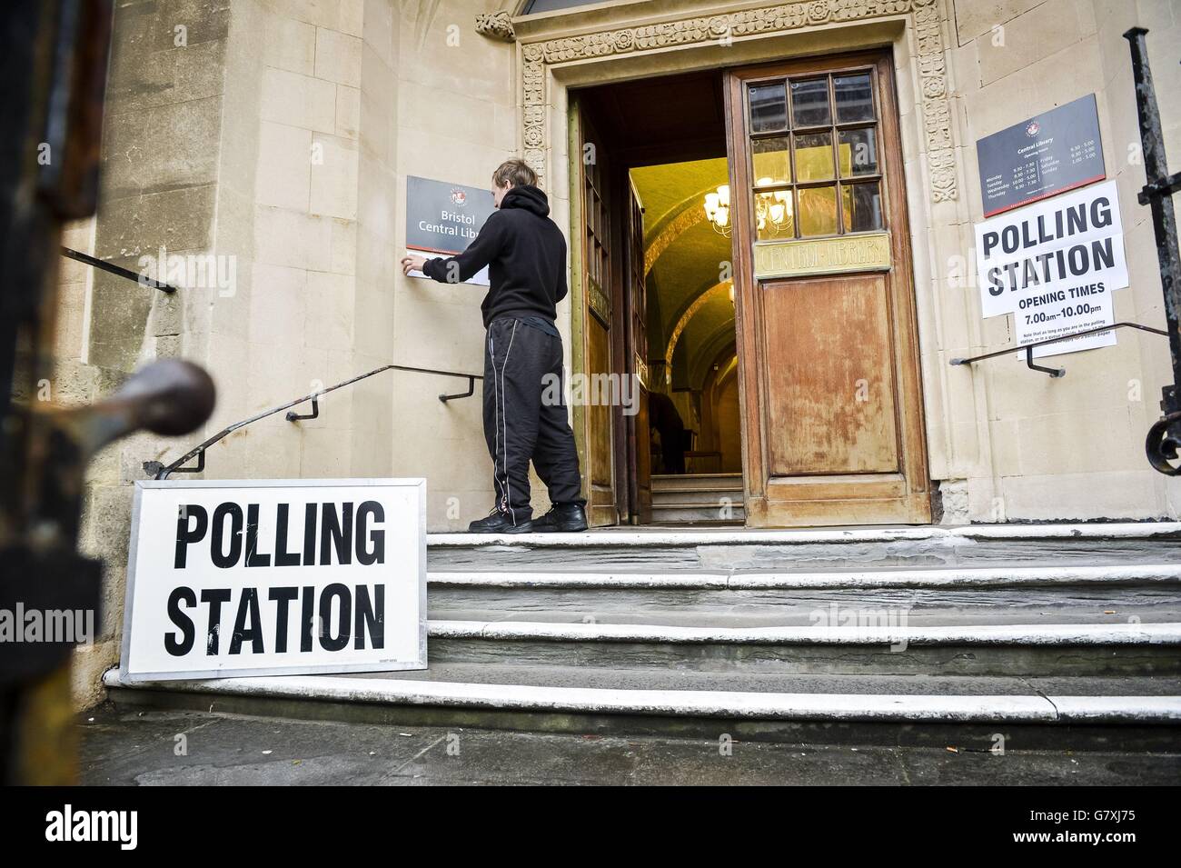 Polling station signs put up outside bristol central library hi-res ...