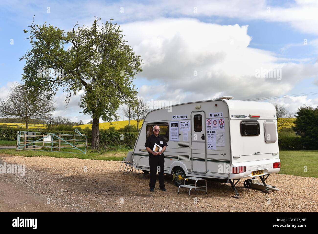 Presiding officer David Birch stands outside his caravan which is being ...