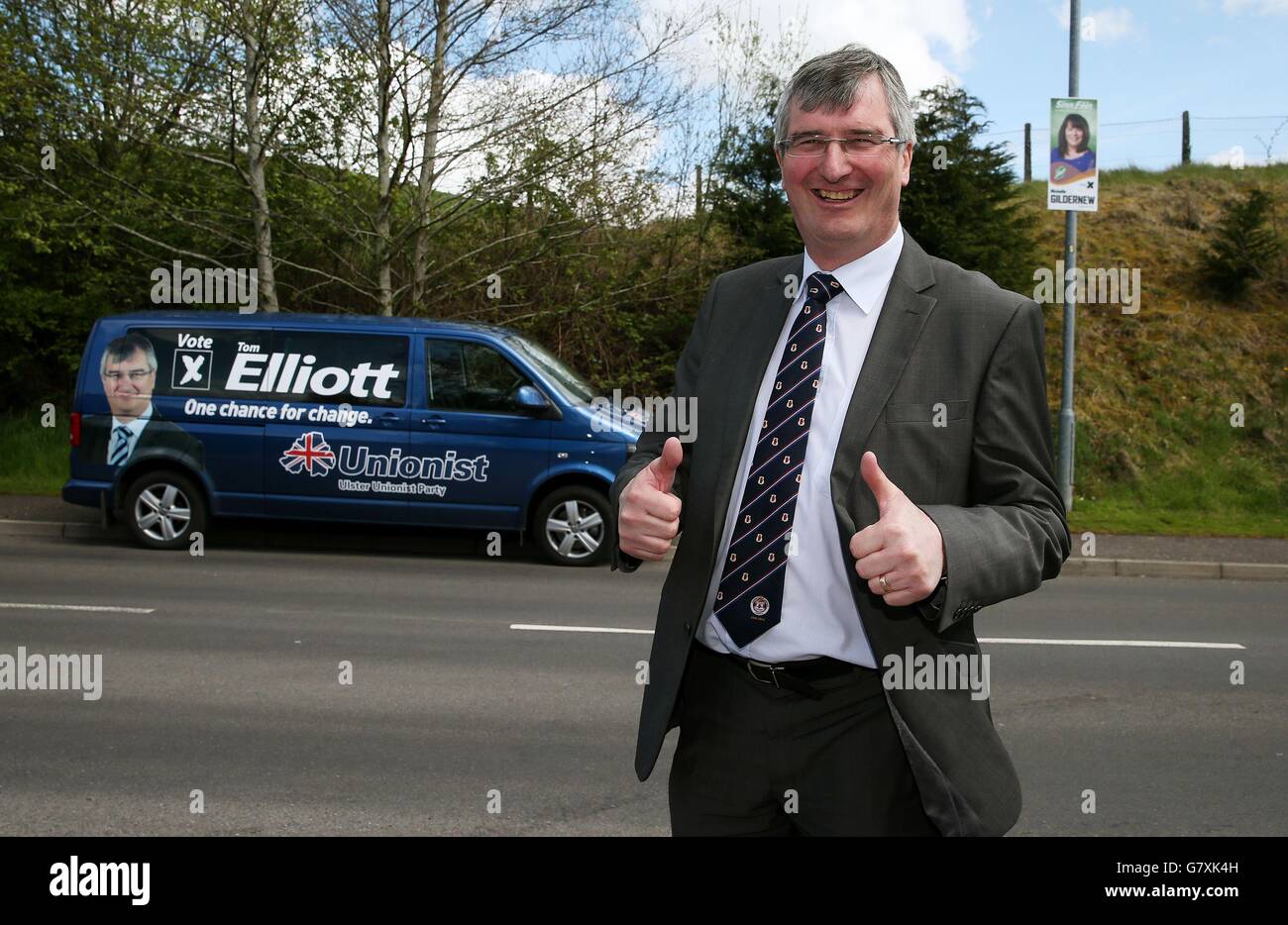 UUP candidate for Fermanagh and South Tyrone Tom Elliott arrives at the ...