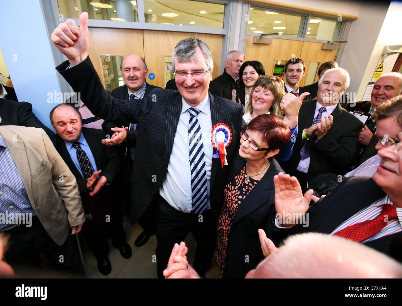 UUP candidate for Fermanagh and South Tyrone Tom Elliott celebrates ...
