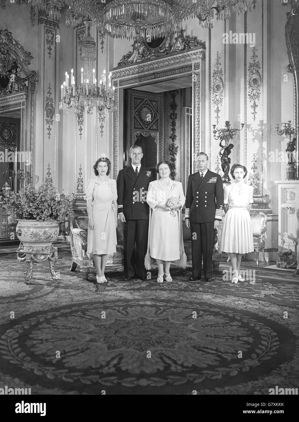 King George VI and Queen Elizabeth pictured in the White Drawing Room ...