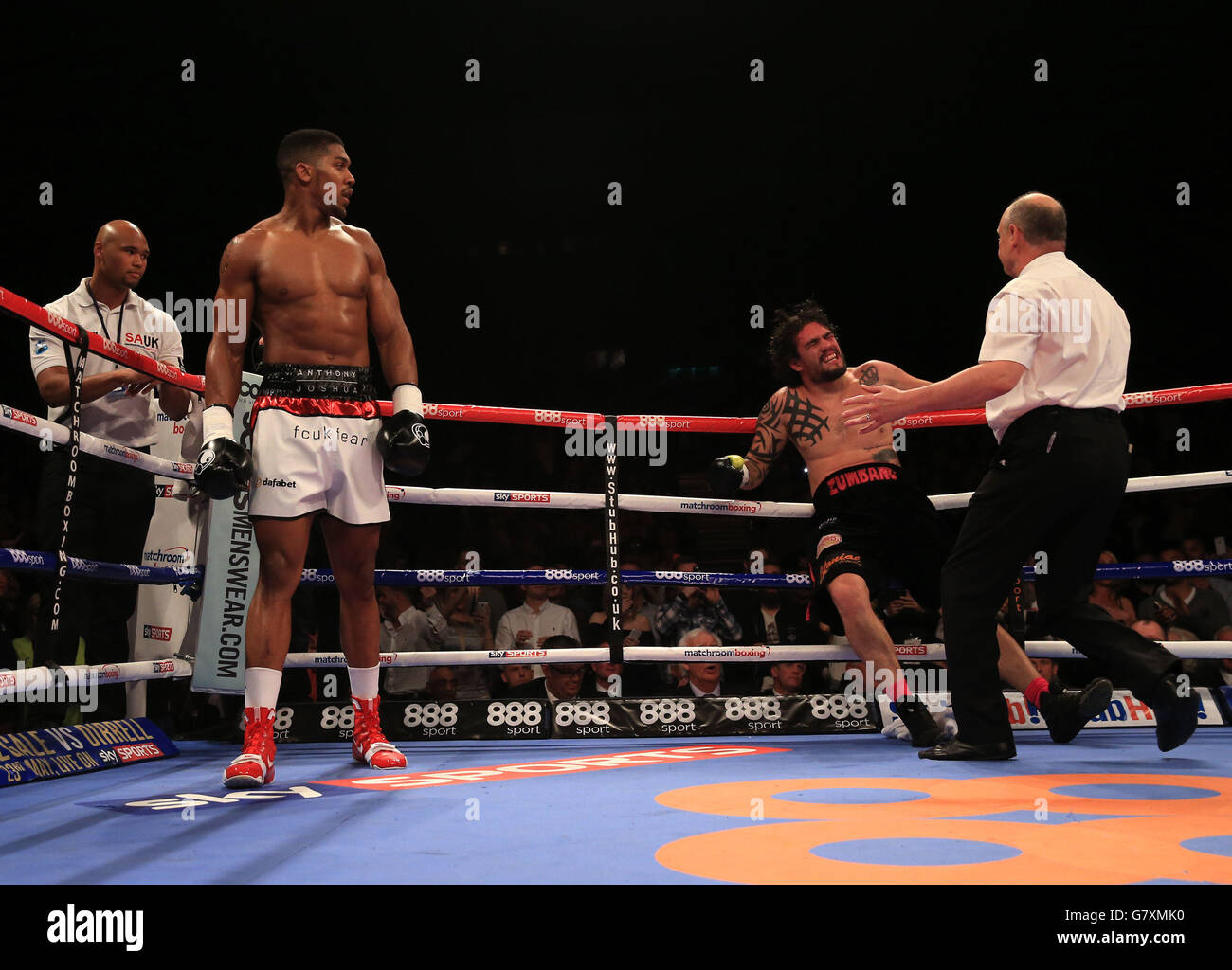 Anthony Joshua (left) in action against Rafael Zumbano Love during ...