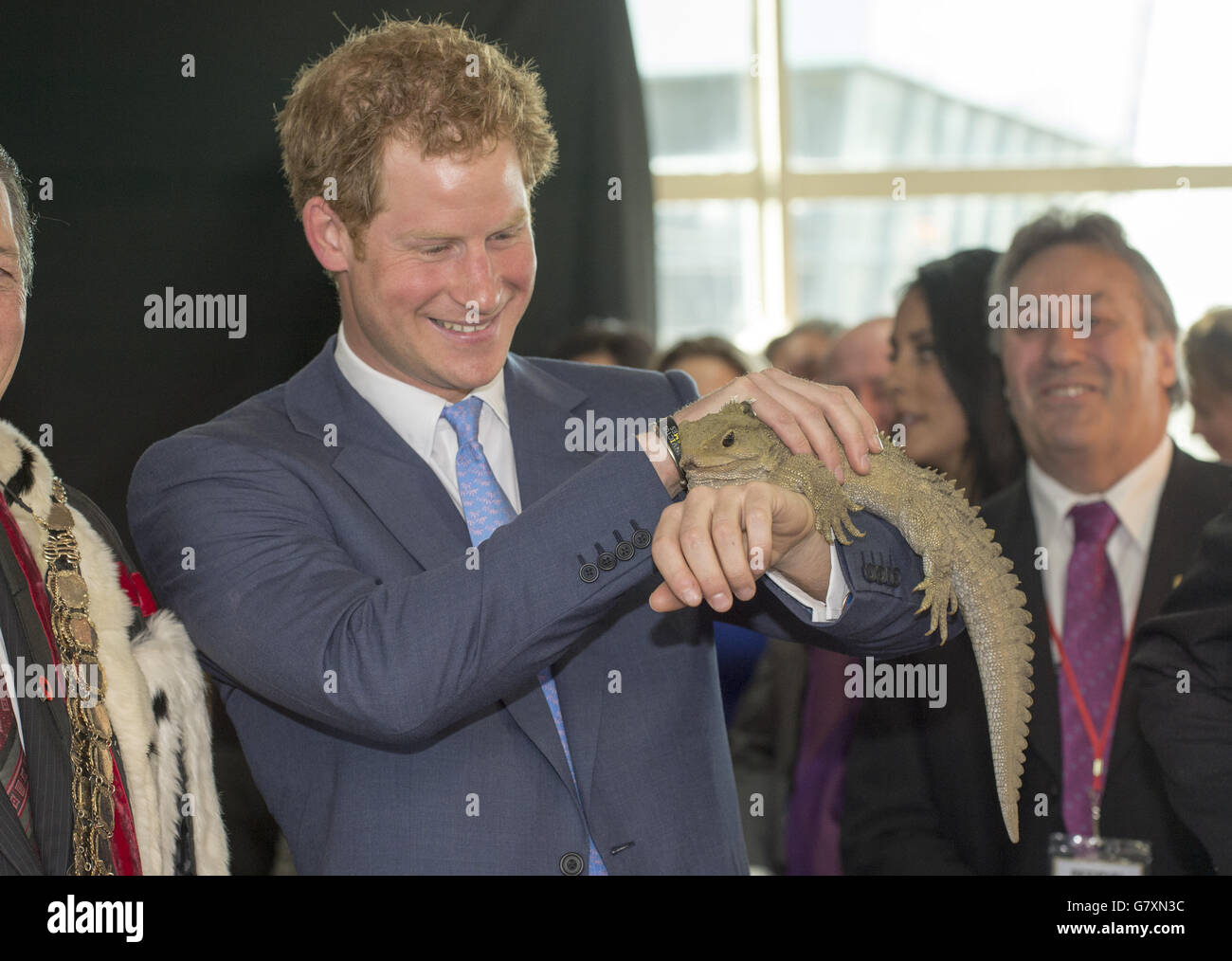 Prince Harry is welcomed by a 100 year old Tuatara lizard called Henry ...
