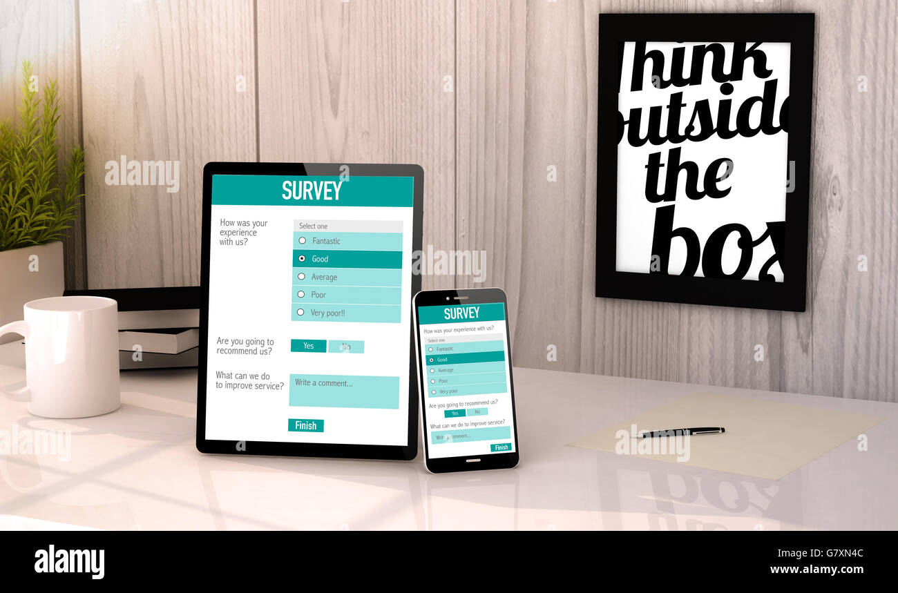 Online customer satisfaction survey on tablet and smartphone. All ...