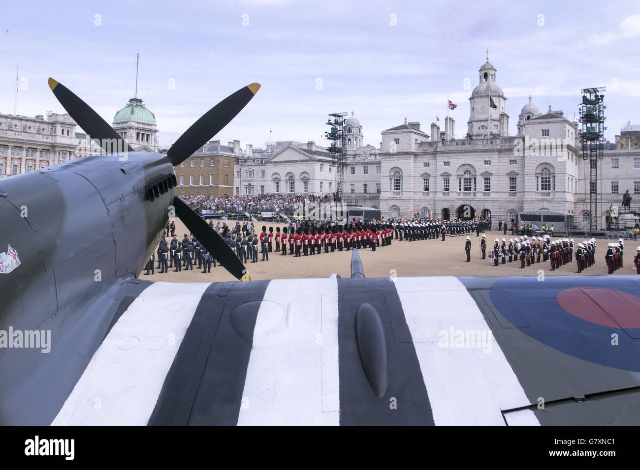 An original Spitfire Fighter plane stands on the stage during a VE Day ...