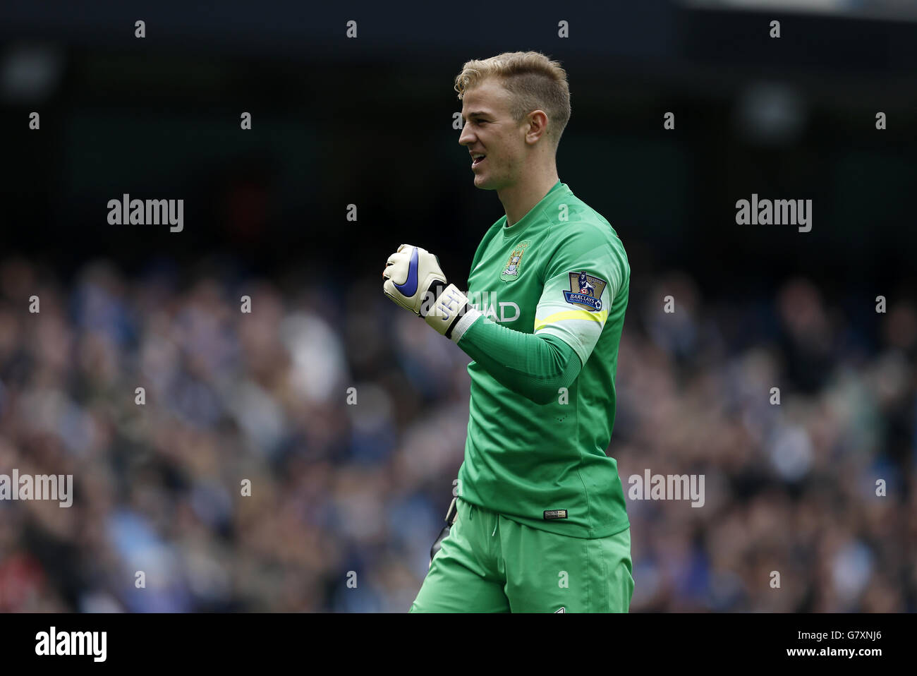 Manchester City goalkeeper Joe Hart celebrates during the Barclays ...