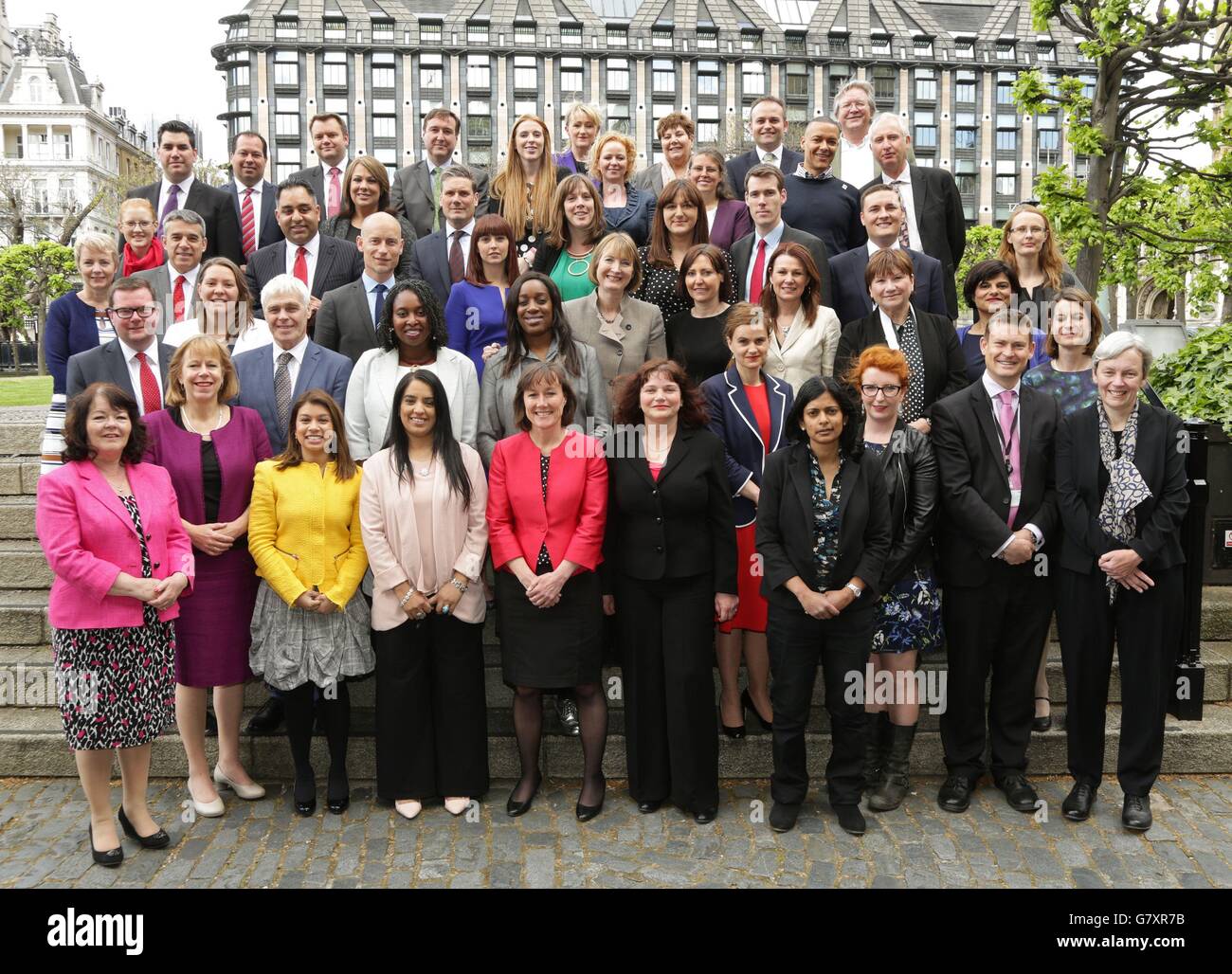 Acting Leader of the Labour Party Harriet Harman (centre) with some of ...