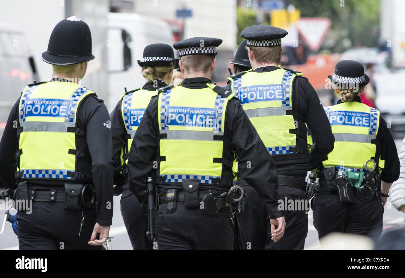 Six british transport police officers patrol street in highbury hi-res ...