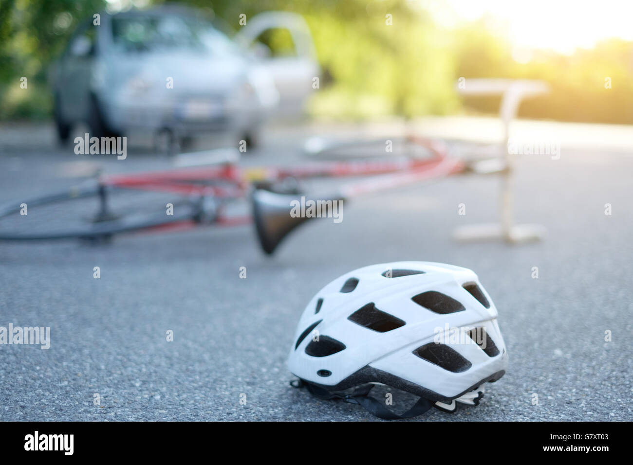 Broken bicycle on the asphalt after car crash incident Stock Photo - Alamy