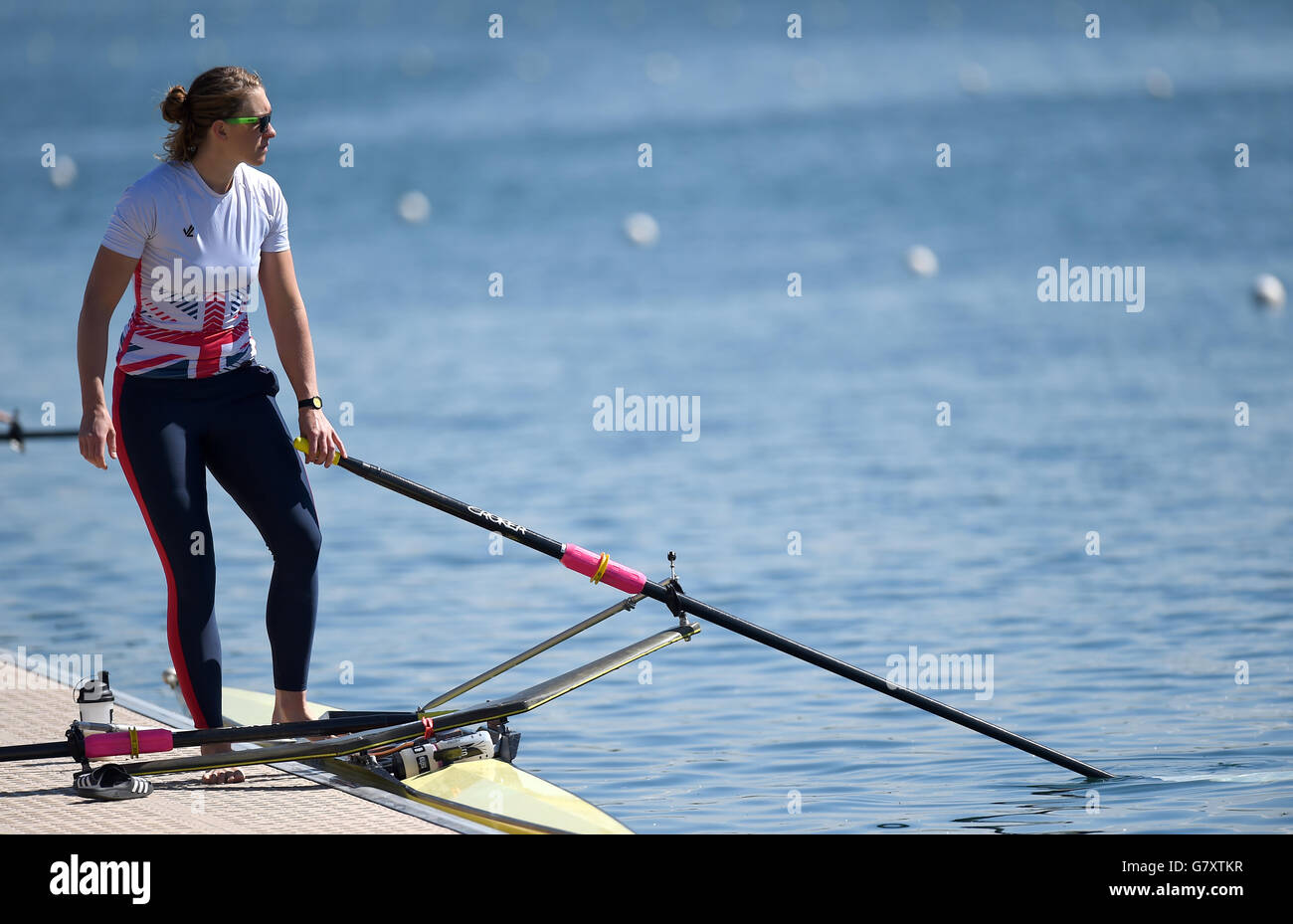 Great Britain's Victoria Meyer-Laker prepares to step into her single ...