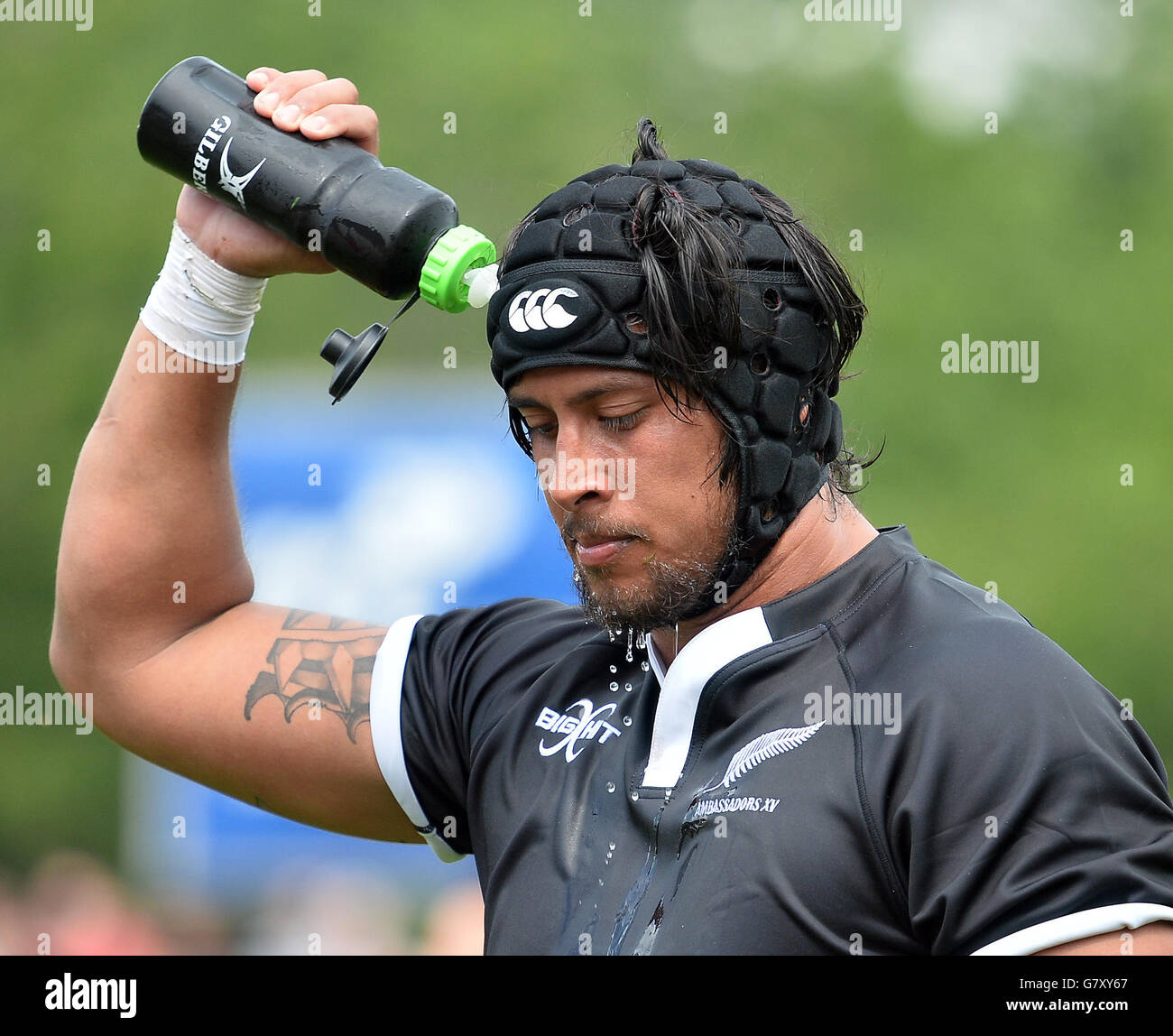 James Solomon (NZL) cools himself during rugby show Czech Republic vs ...