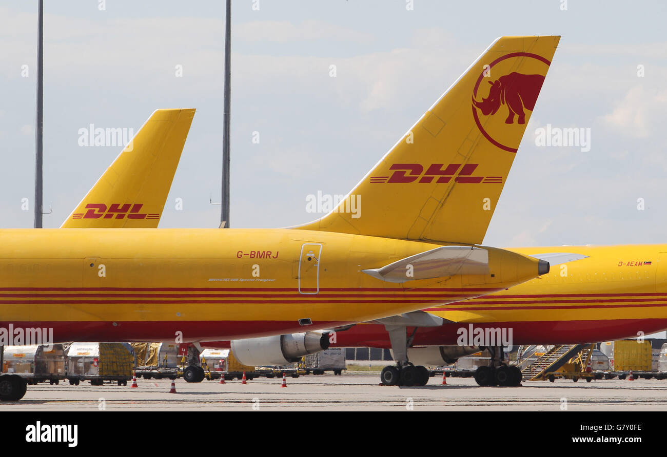 The tail fin of a transport plane carries the image of a rhino, at ...